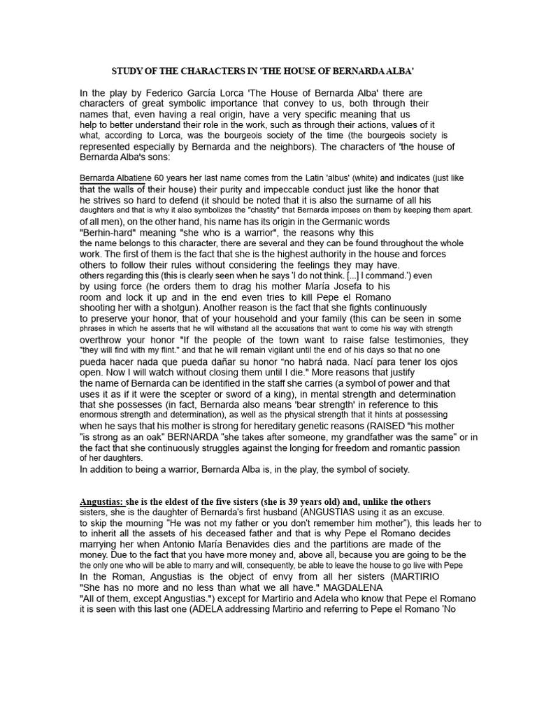Study of The Characters of The House of Bernarda Alba | PDF