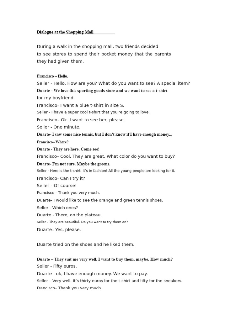 Shopping Mall Dialogue: Friends' Purchases | PDF