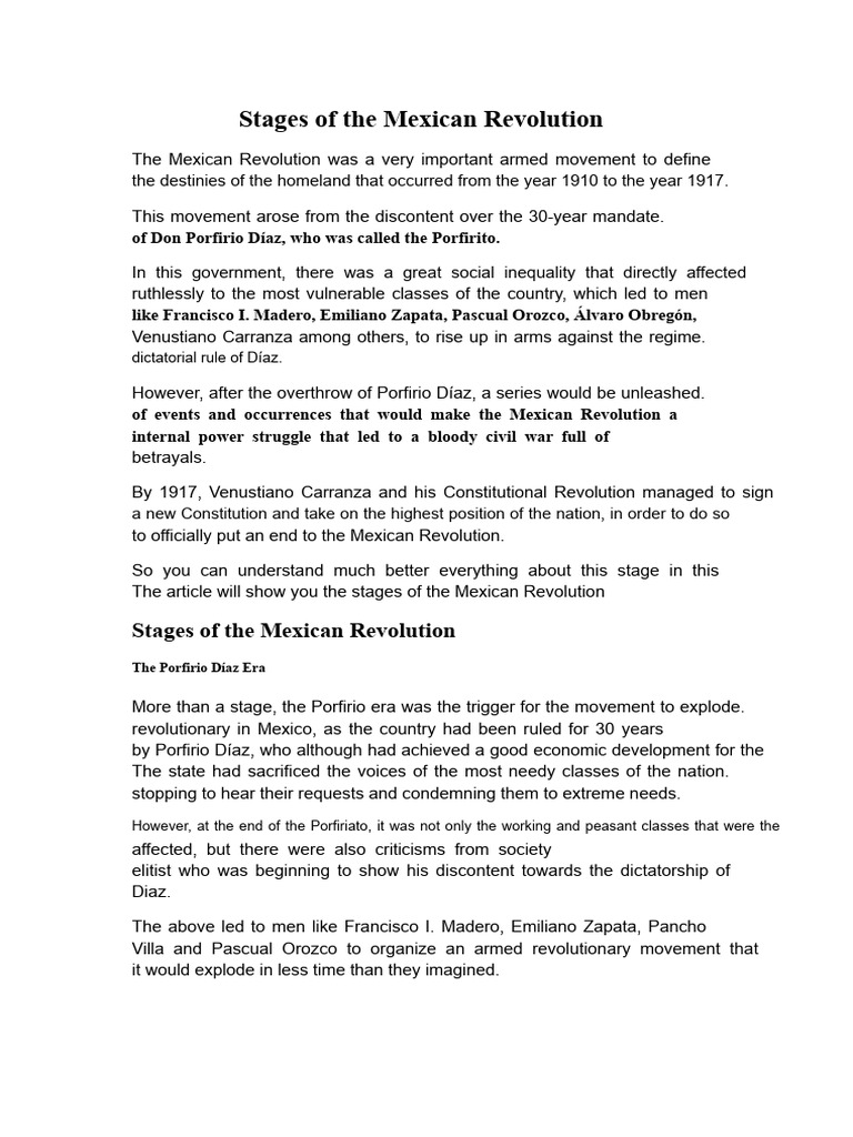 Key Stages of the Mexican Revolution | PDF | Mexican Revolution | Mexico