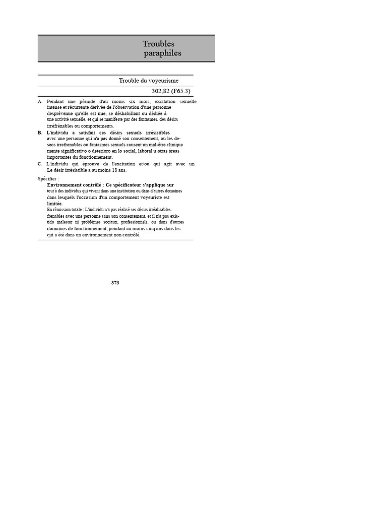 Troubles paraphiliques : définitions et critères | PDF | Sexualité ...