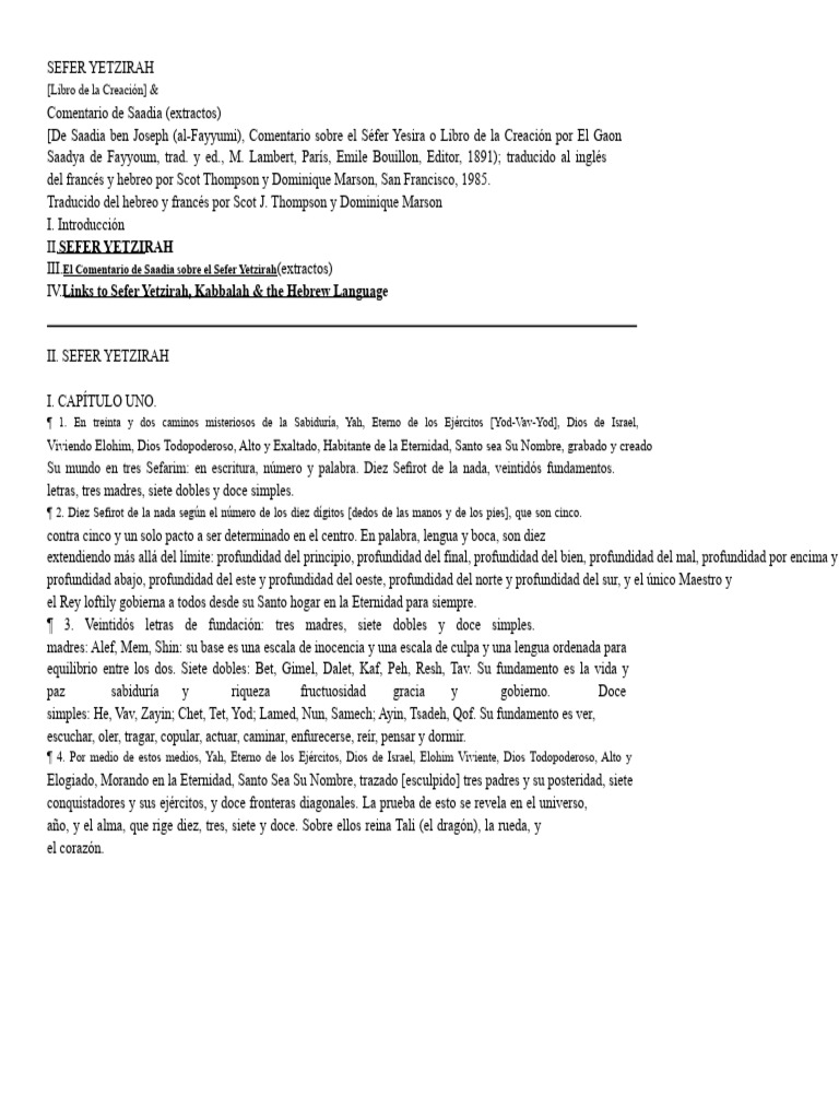 Sefer Yetzirá Versión de Saadia Gaón | PDF | Kábala | Nombres de Dios ...
