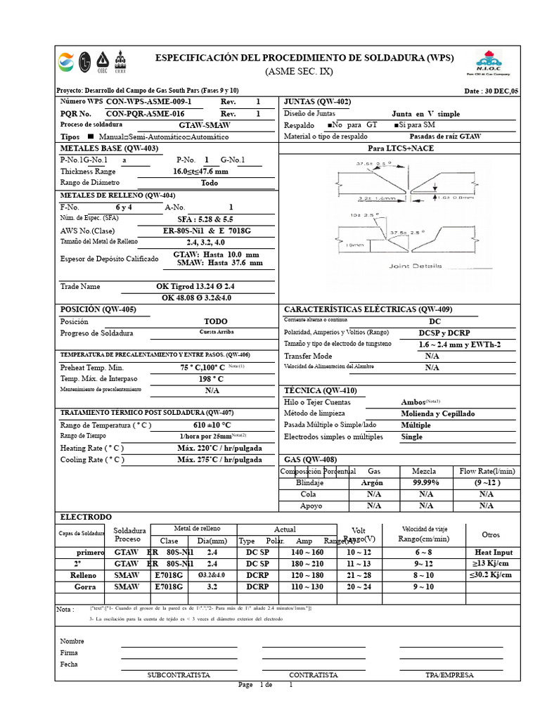 WPS-ASME-009-1 Rev1 | PDF | Soldadura | Construcción