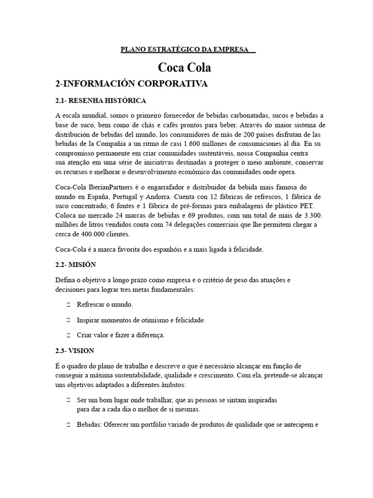 247983388 Plano Estratégico Coca Cola | PDF | Coca Cola | Economia