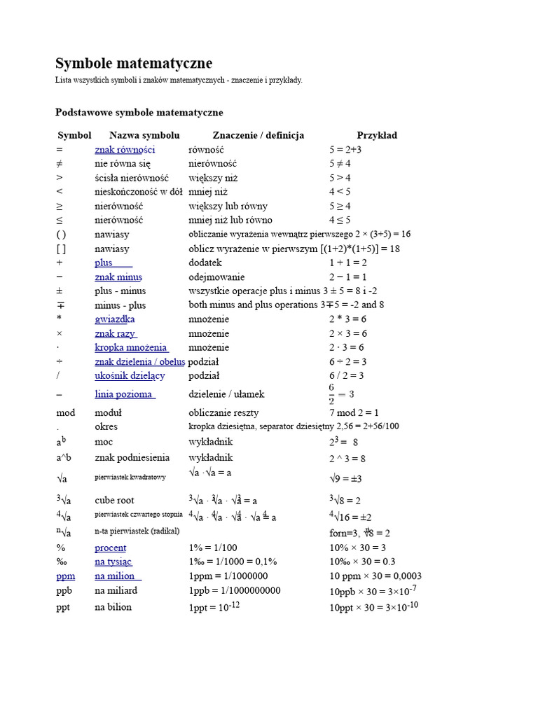 Symbole Matematyczne | PDF