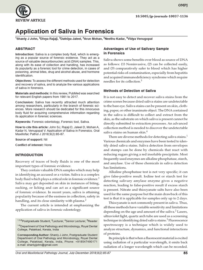 Application of Saliva in Forensics | PDF | Saliva | Forensic Science