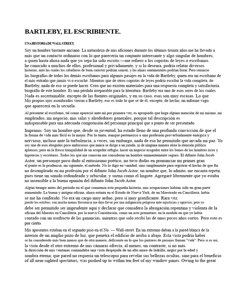 Bartleby El Escribiente | PDF | Bartleby, The Scrivener