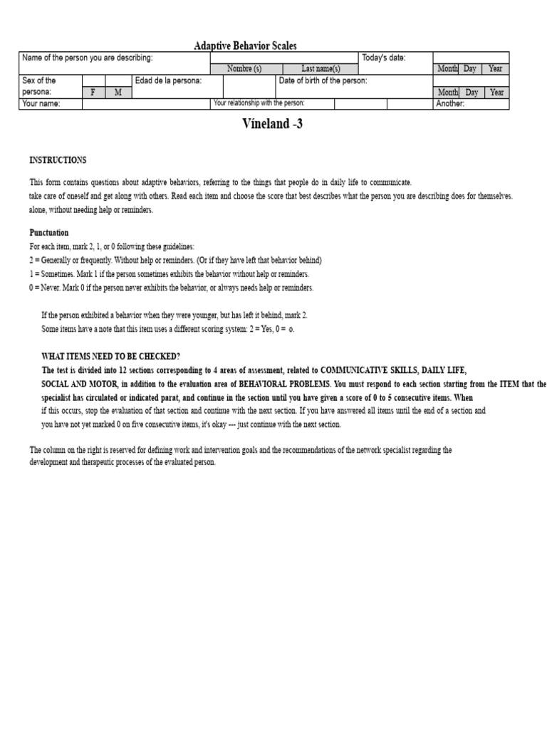 Vineland Adaptive Behavior Scale | PDF | Clothing | Kitchen