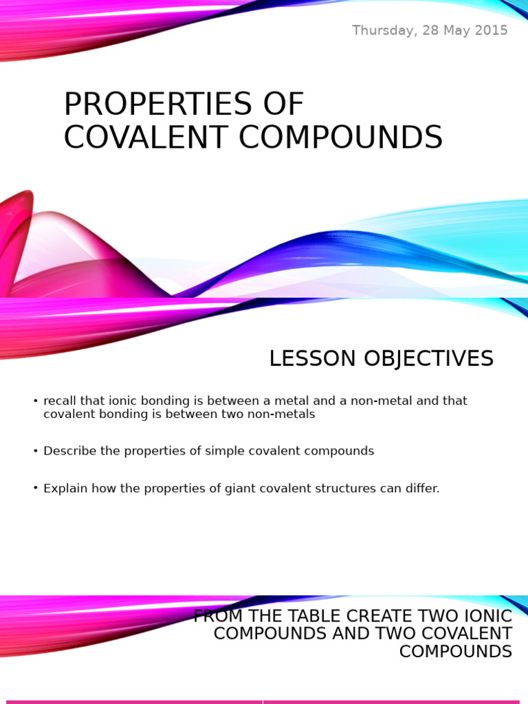 Properties of Covalent Compounds Explained | PDF | Chemical Compounds ...