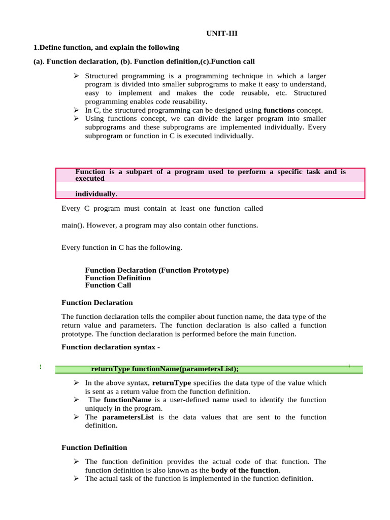 UNIT-3 PPS_Question & Answers | PDF | Parameter (Computer Programming ...