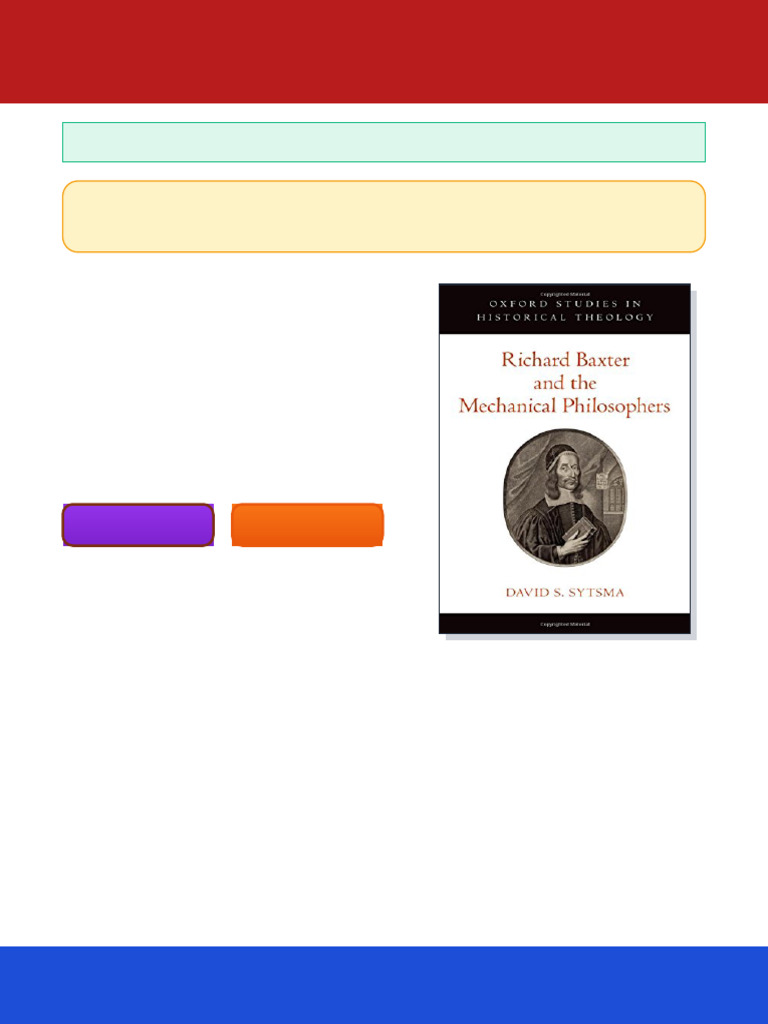 Richard Baxter and The Mechanical Philosophers 1st Edition Baxter Ebook ...