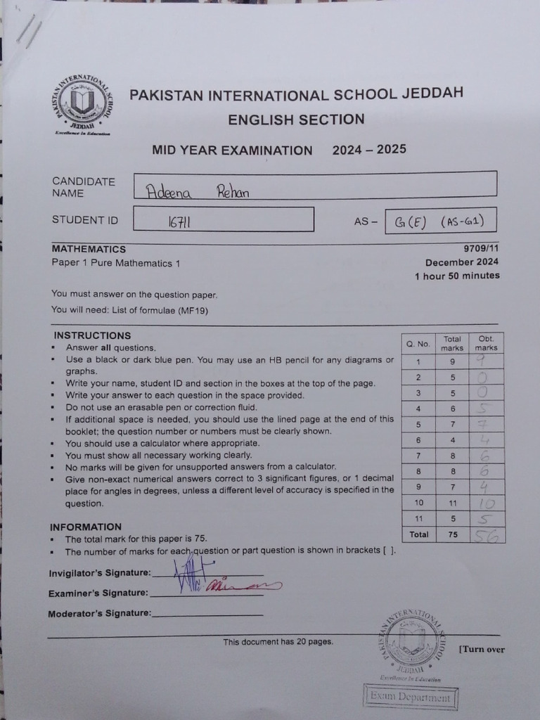 Math Mid Year Exam | PDF | Mathematics