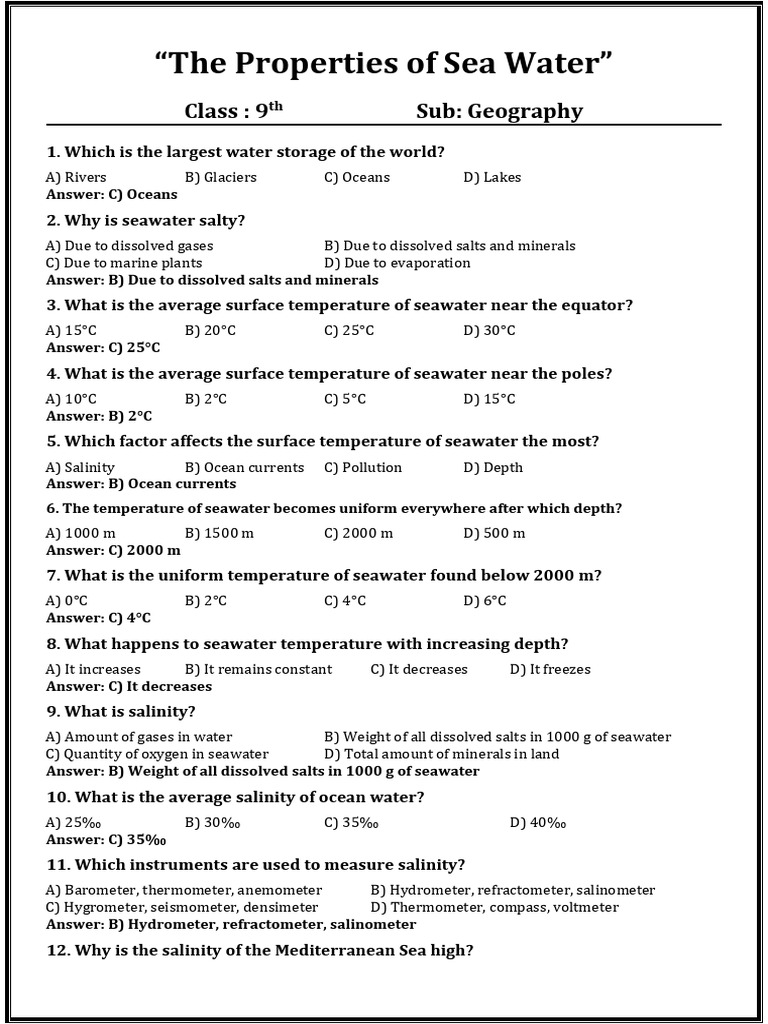 The Properties of Sea Water | PDF | Oceans | Seawater