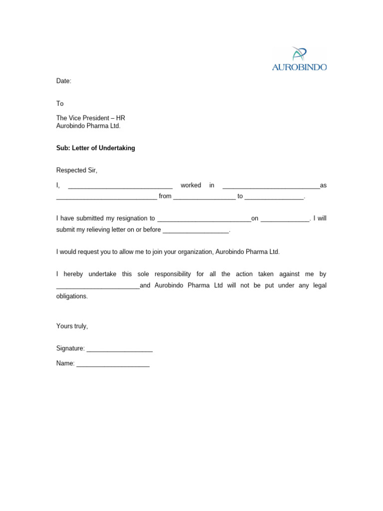 Undertaking No Relieving | PDF