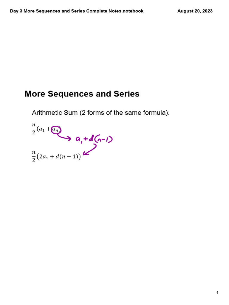 More Sequences and Series Notes | PDF | Summation | Sequence