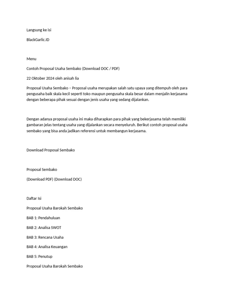 Contoh Proposal Usaha Sembako Lengkap | PDF