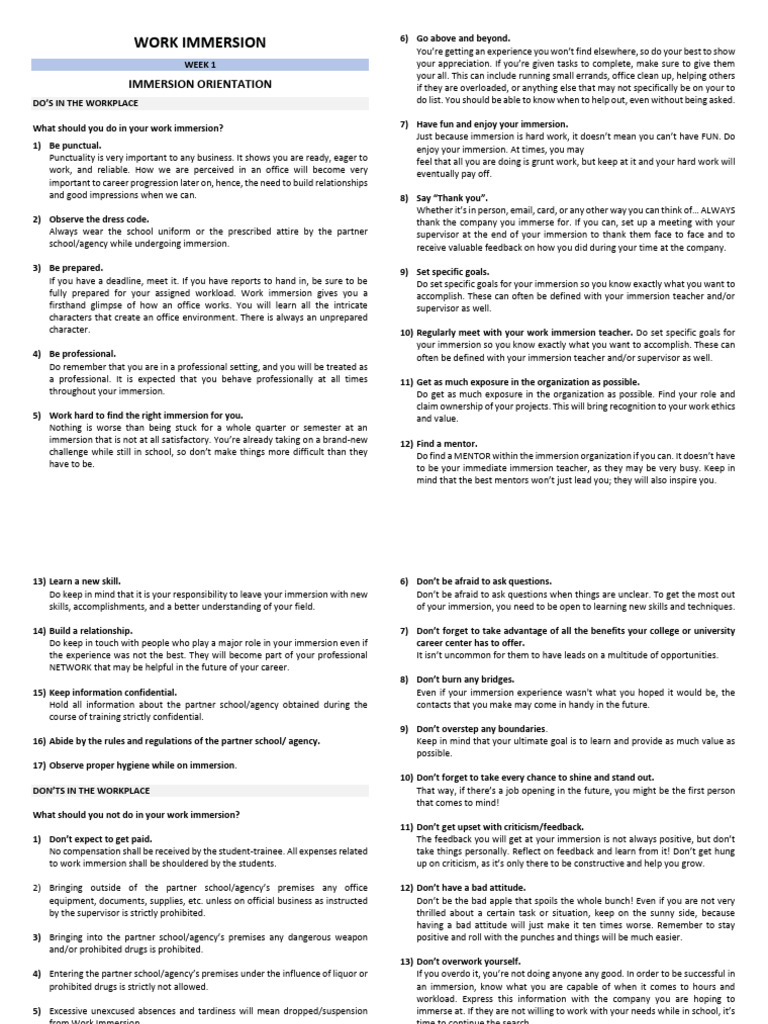 WORK IMMERSION (Midterm Reviewer) | PDF | Résumé | Job Interview