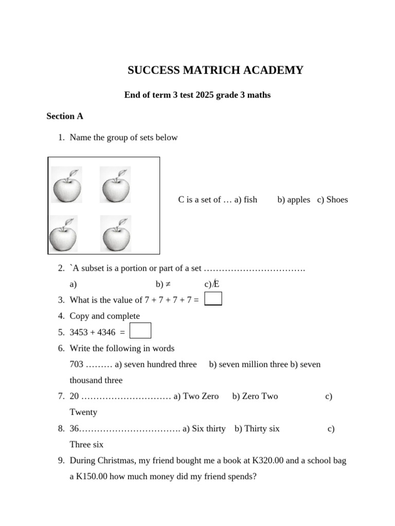 Grade 3 End of Term Maths & Bemba Tests | PDF | Jesus | Computer Keyboard
