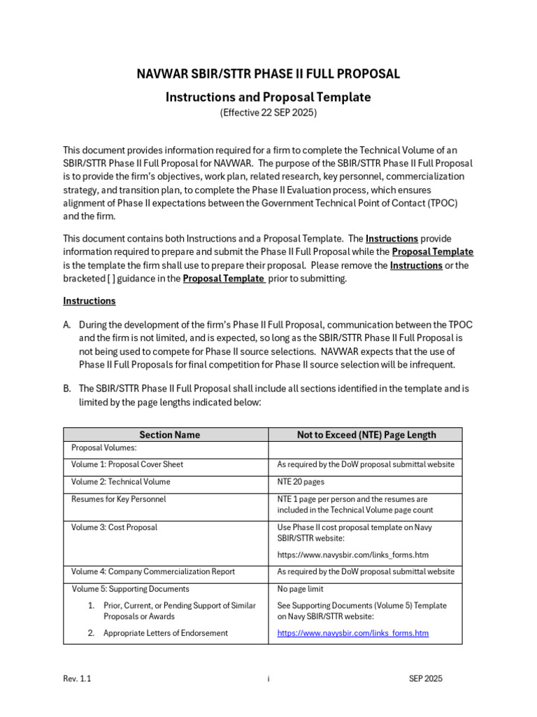 NAVWAR Phase II Full Proposal Instruction and Template 09 25 25 | PDF ...