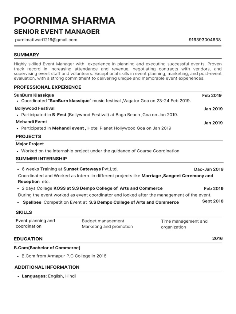 Experienced Event Manager Profile | PDF