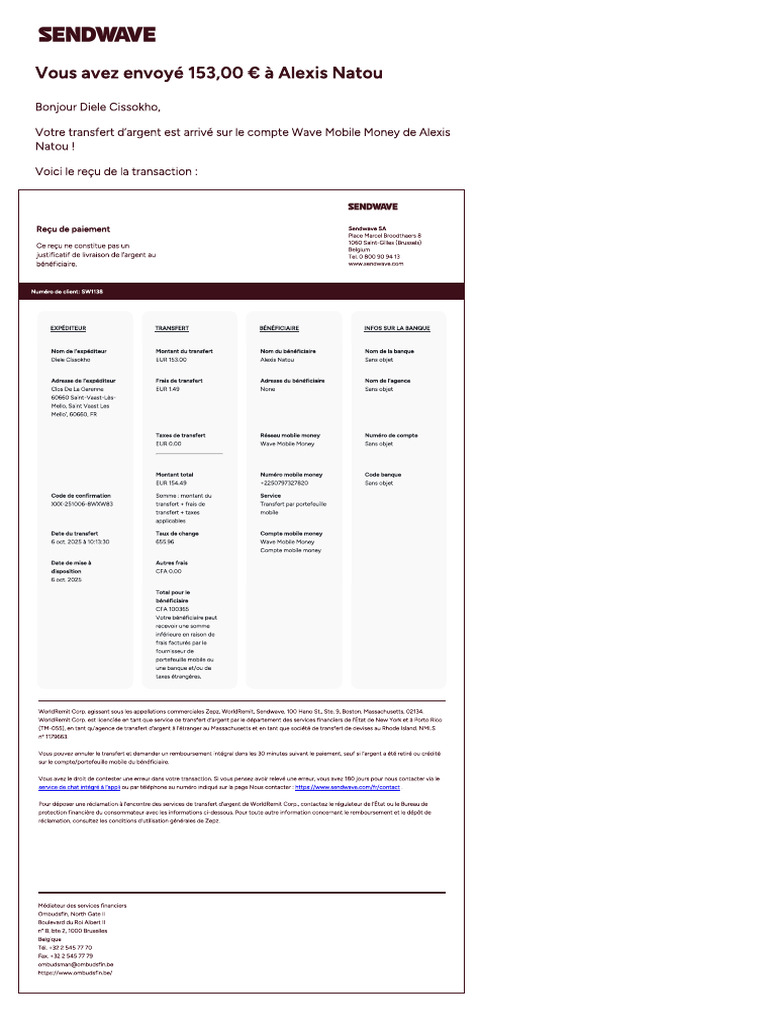 SendwaveReceipt 2025-10-06 | PDF