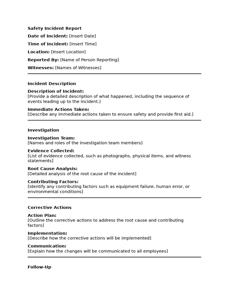 Safety Incident Report | PDF