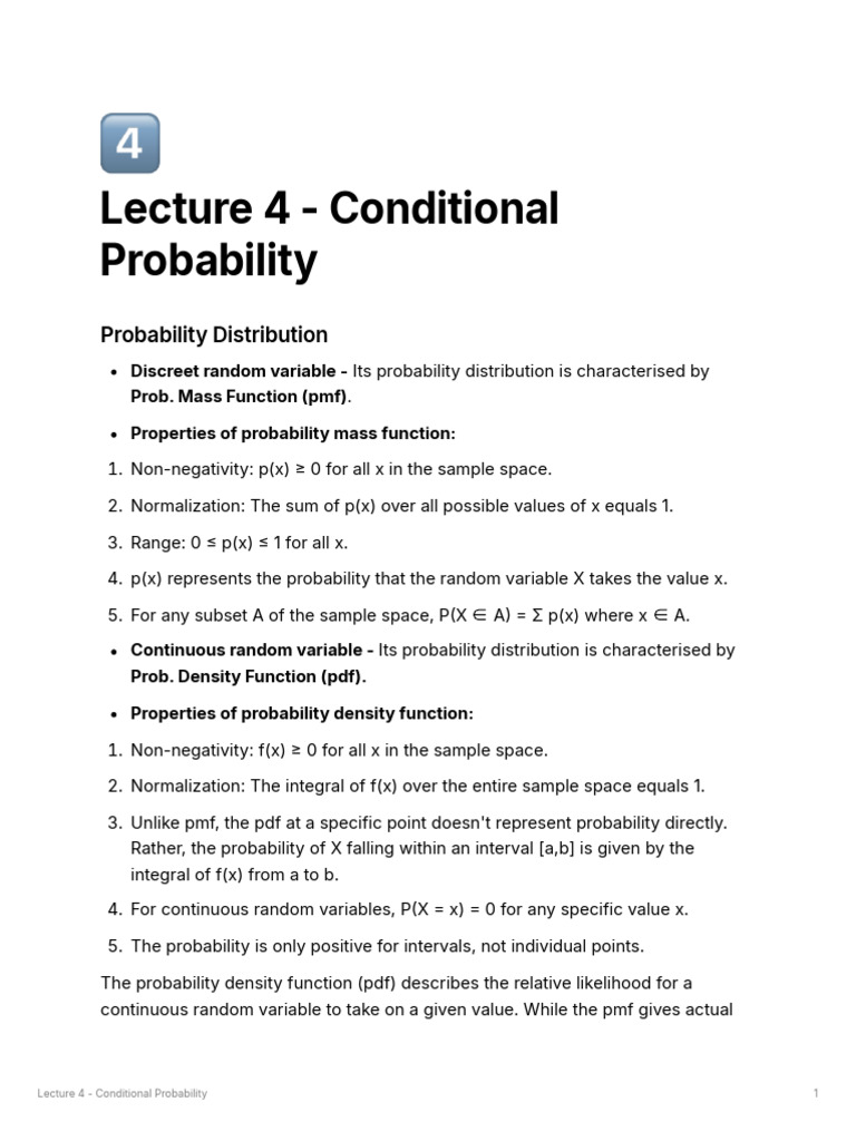 Lecture 4 - Conditional Probability | PDF | Probability Distribution ...