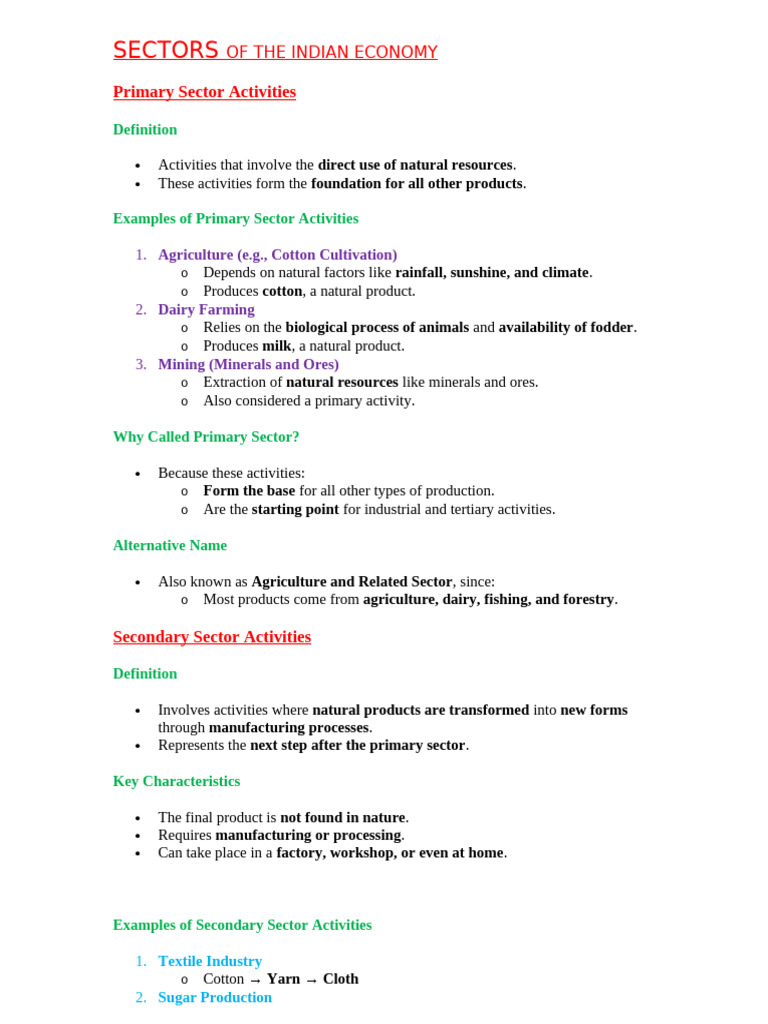Sectors of the Indian Economy | PDF | Textiles | Agriculture