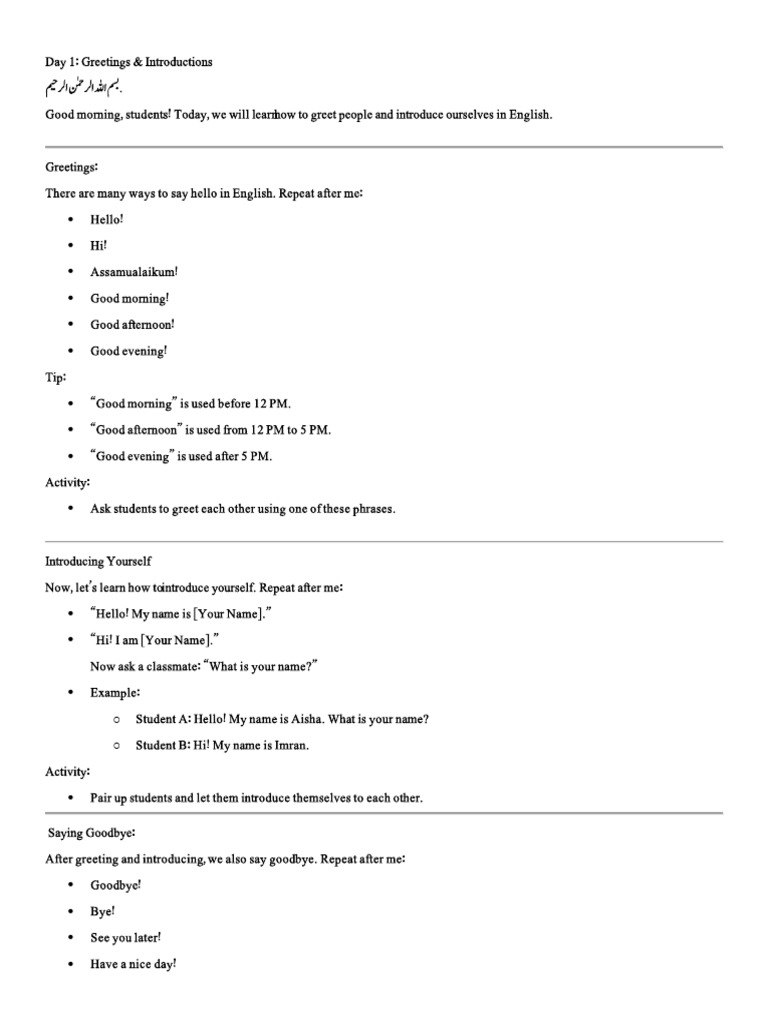 Spoken English Day 1 | PDF