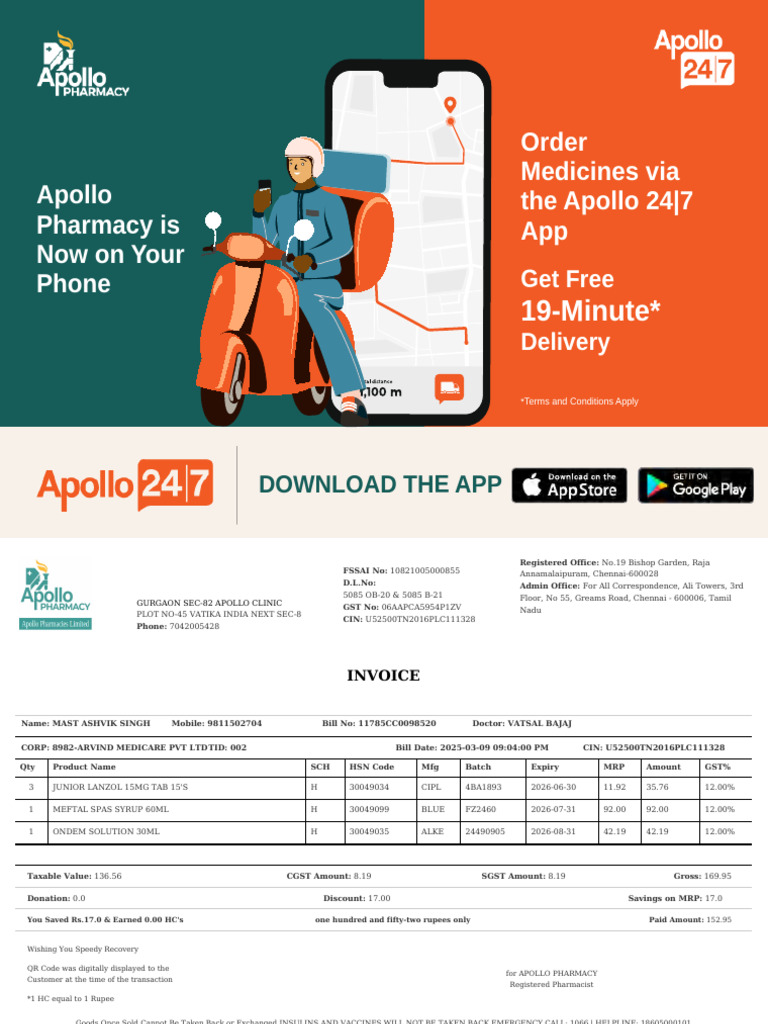 Apollo Medicine InvoiceMay 15 2025-16-54 | PDF | Payments | Pharmacy