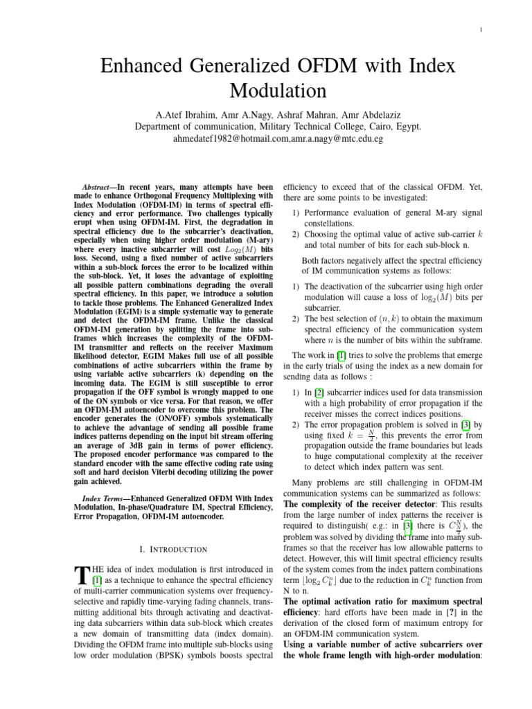 Enhanced OFDM with Index Modulation | PDF | Orthogonal Frequency ...