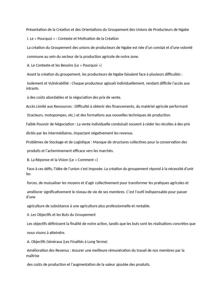 Création du Groupement des Producteurs de Ngabe | PDF | Agriculture ...