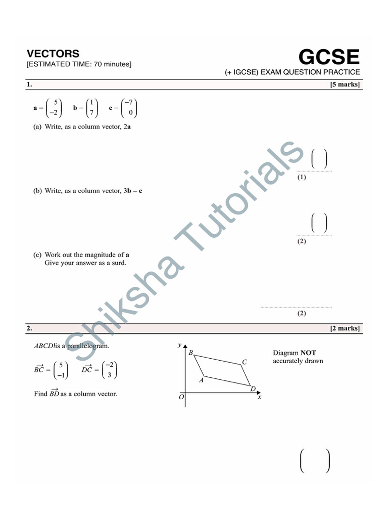 Vectors Gcse 9 1 Practice Questions 30300 | PDF