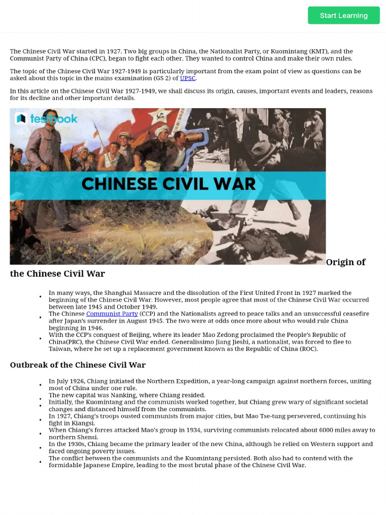 Chinese Civil War (1927-1949) - Origin, Causes & Aftermath _ UPSC | PDF