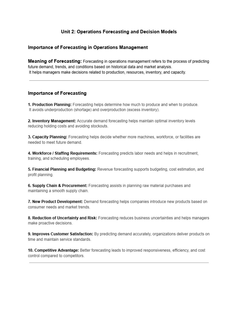 Operations Forecasting Techniques Explained | PDF | Forecasting ...