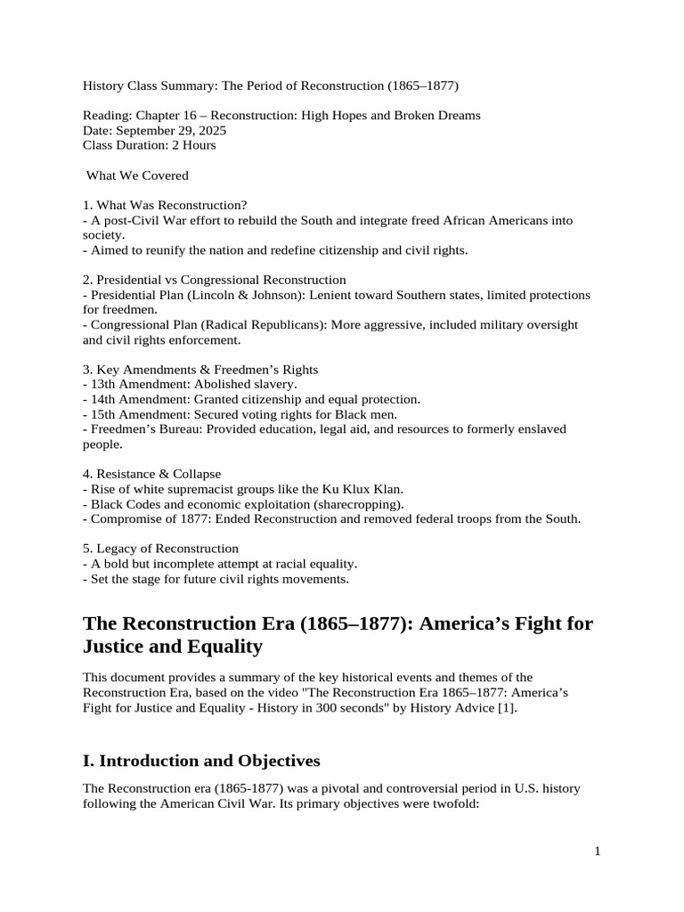 WK2 The Reconstruction Era (1865-1877) America's Fight For Justice and ...
