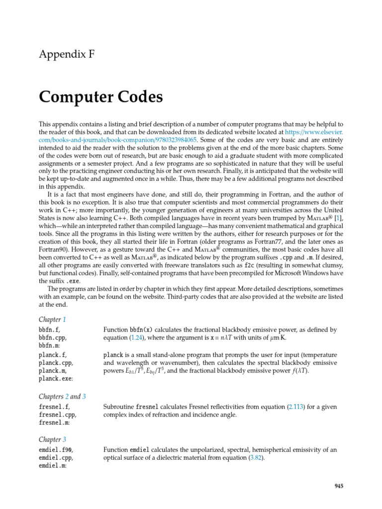 Appendix F Computer Codes 2022 Radiative Heat Transfer | PDF | Scattering | Reflectance
