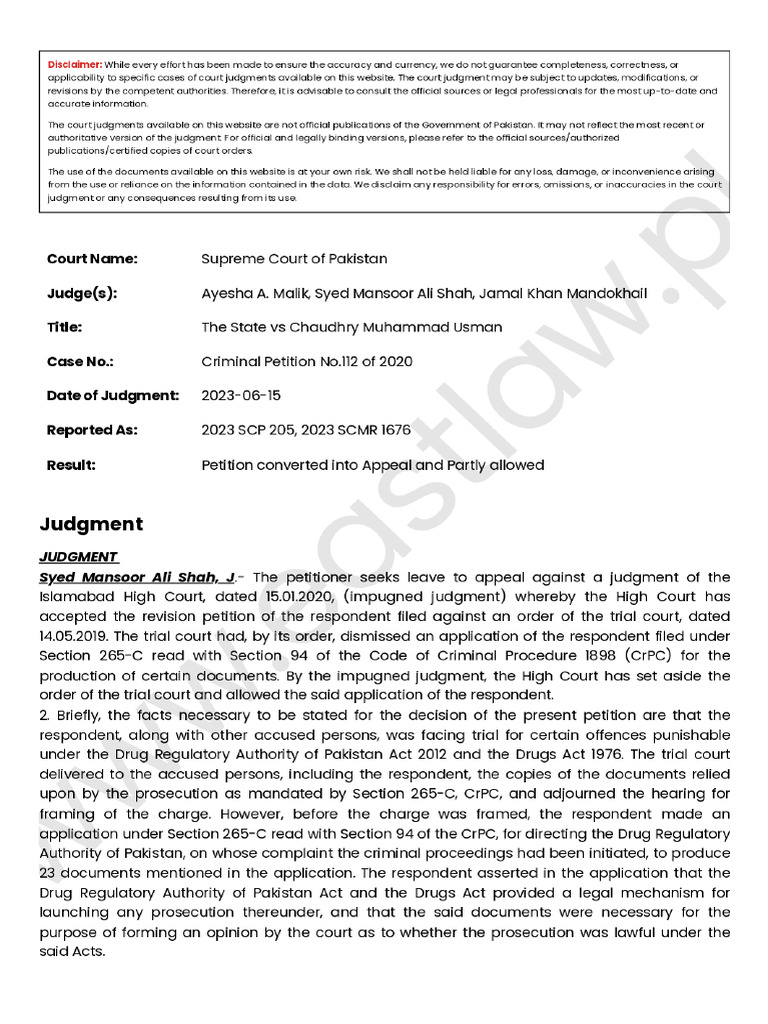The State Vs Chaudhry Muhammad Usman | PDF | Prosecutor | Trials