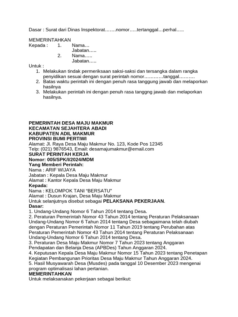 Dasar Surat Perintah Tugas | PDF