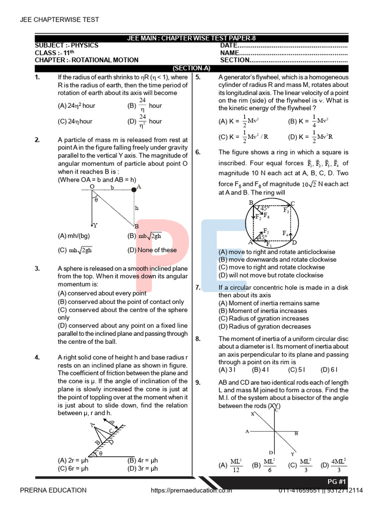 8 Rotational Motion Question | PDF | Mechanics | Motion (Physics)