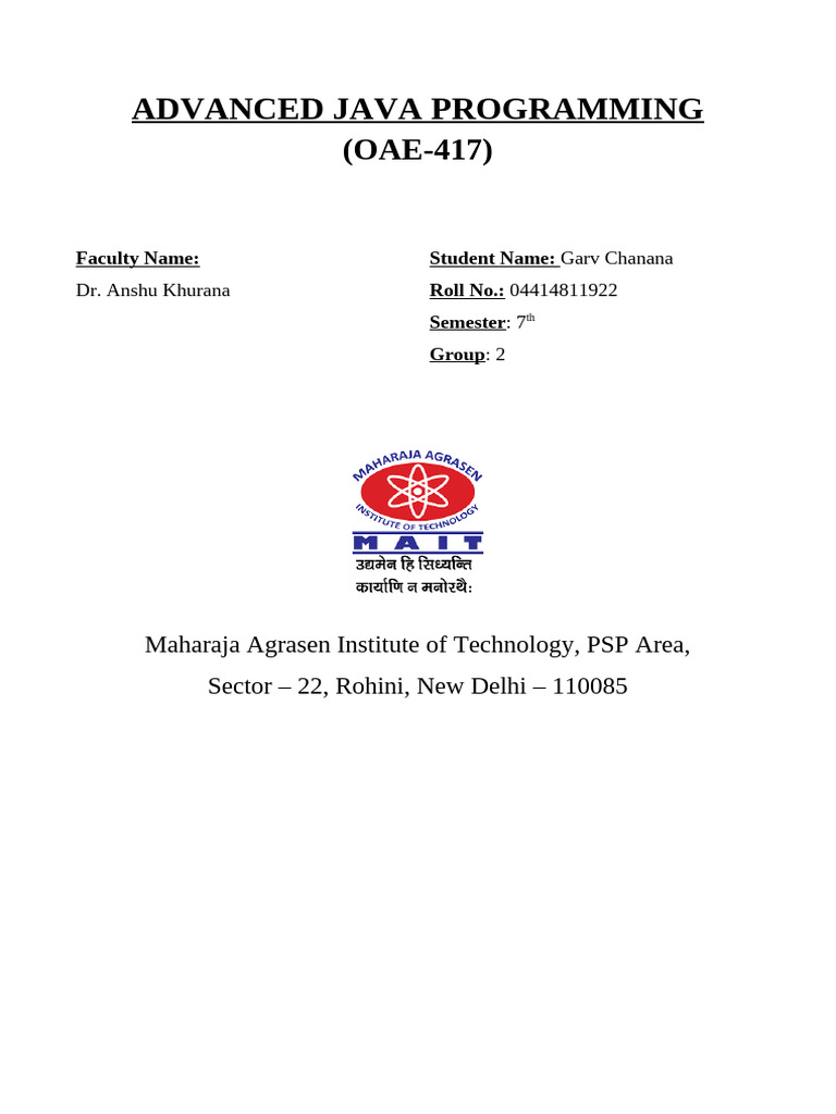 Advanced Java Programming Lab Record | PDF | Class (Computer ...