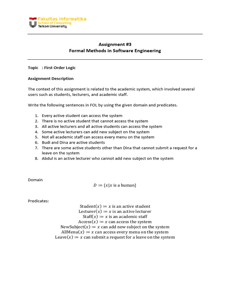 First Order Logic Assignment Guide | PDF