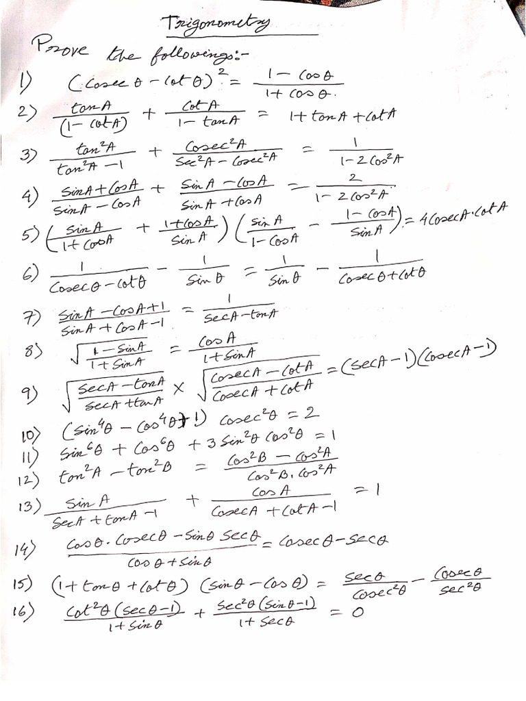 Trigonometry Worksheet | PDF