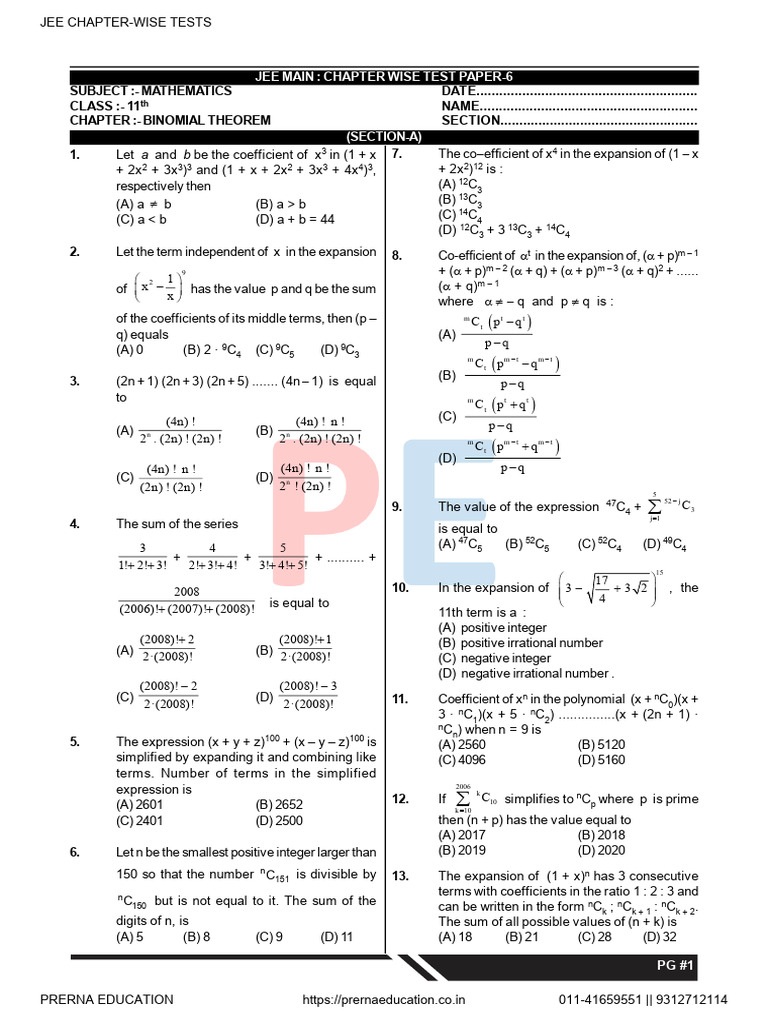 6 Binomial Theorem Question | PDF | Mathematics | Discrete Mathematics
