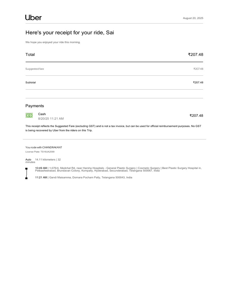 Uber Ride Receipt - August 20, 2025 | PDF