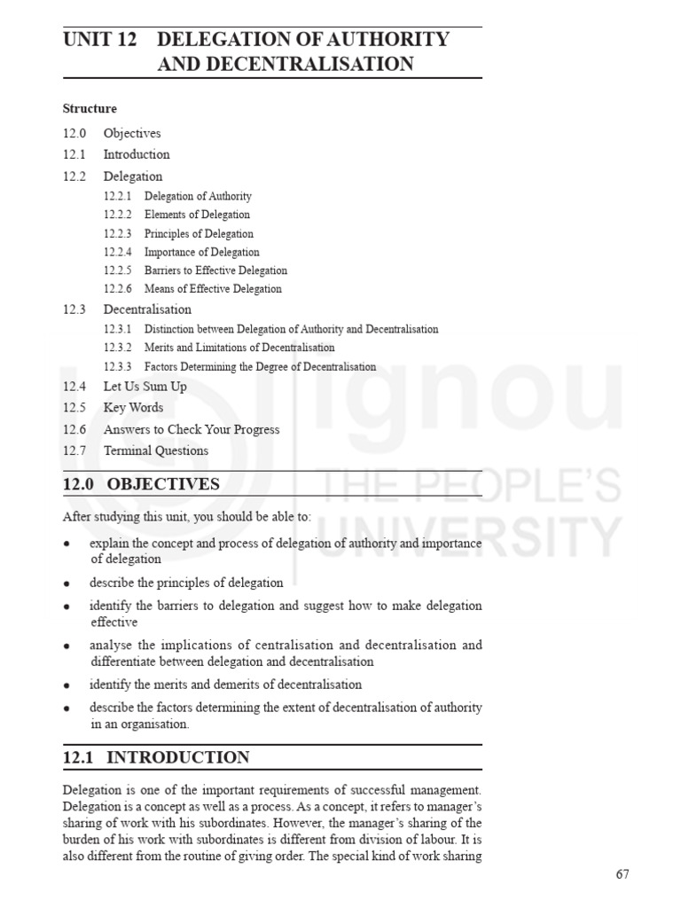 Unit 12 Delegation of Authority and Decentralisation | PDF | Business