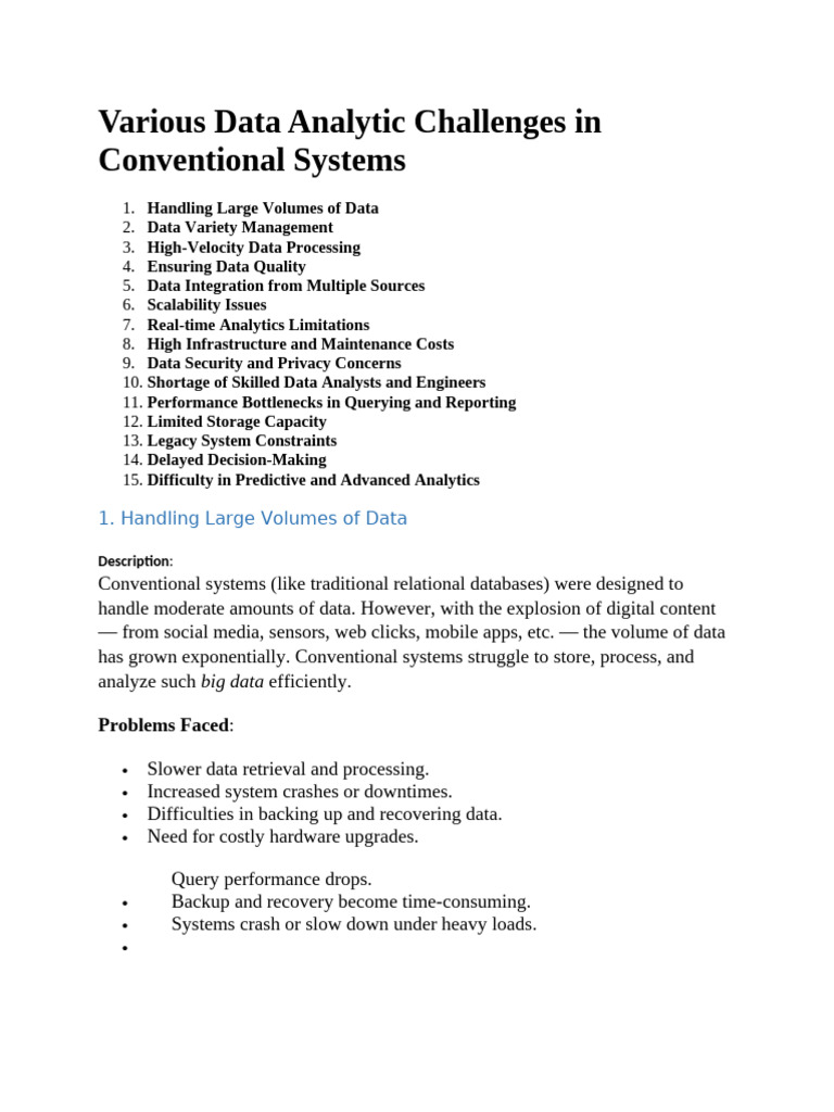 Various Data Analytic Challenges in Conventional Systems | PDF | Data ...