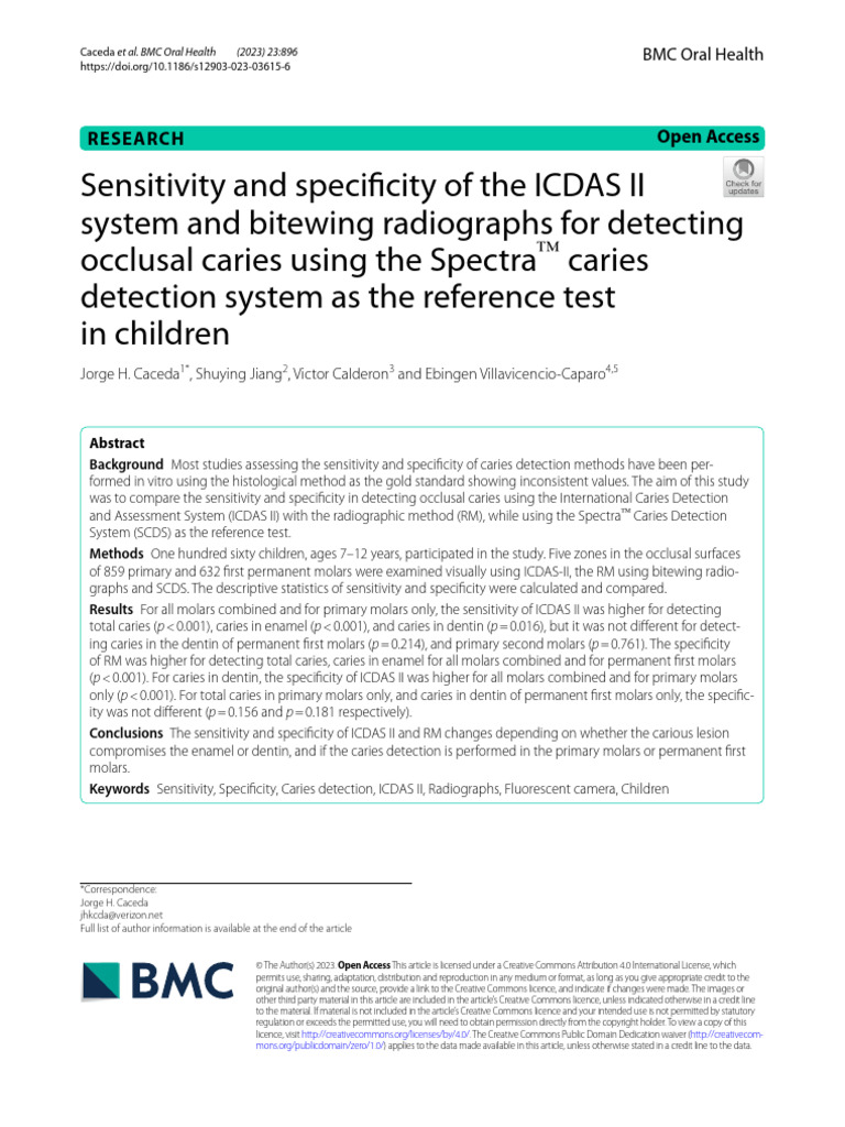 Sensitivity and Specificity of The ICDAS II System and Bitewing ...