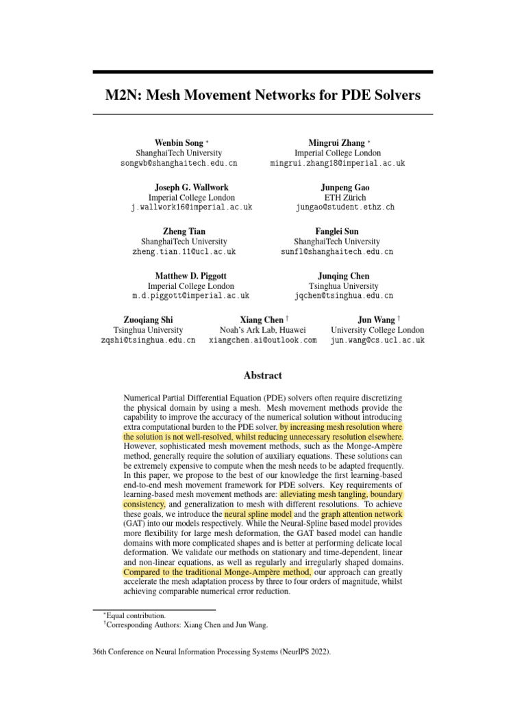 Song-2022-M2N_ Mesh Movement Networks for PDE | PDF | Partial ...