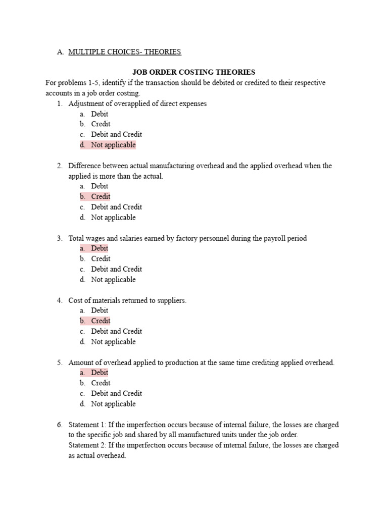 Job Order Costing Theories Explained | PDF | Cost Of Goods Sold ...