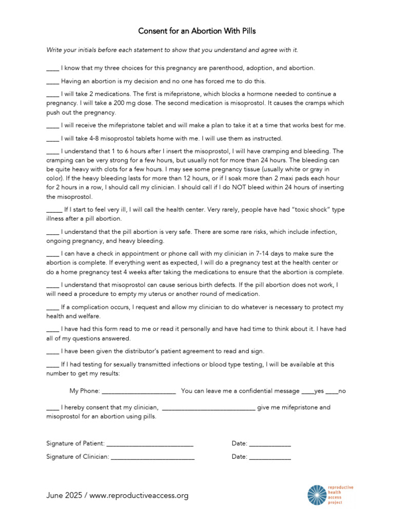 2025 06 RHAP MAB Consent Form Final | PDF | Abortion | Obstetrics